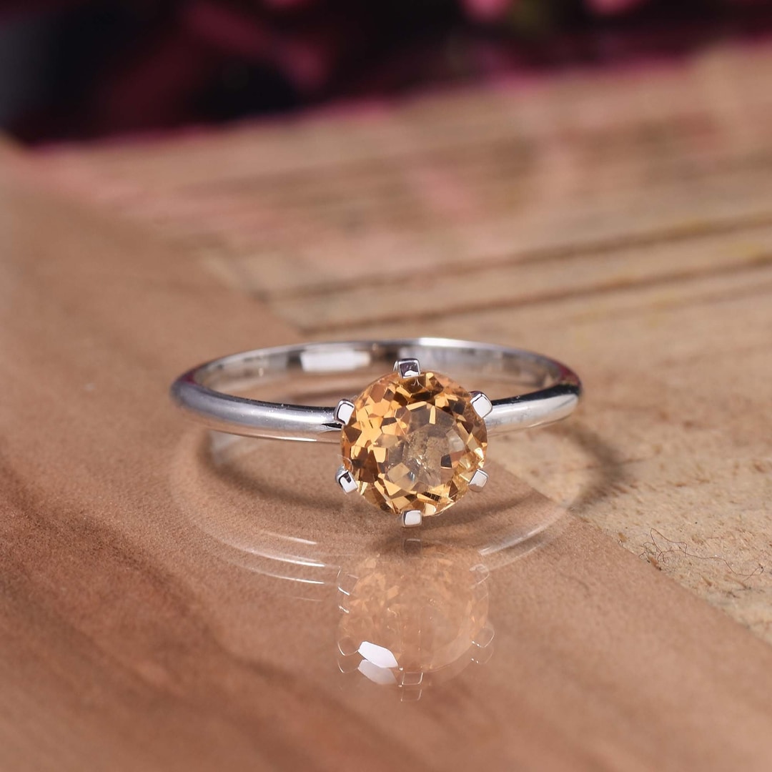 Unique Citrine Silver Engagement Ring- Yellow Citrine Birthstone Ring ...
