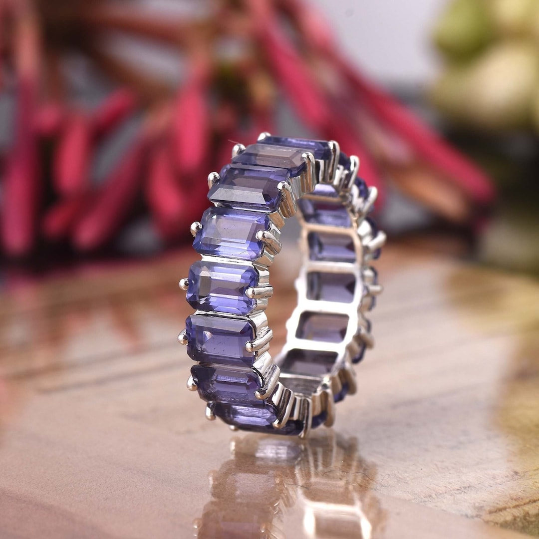 Blue Iolite Gemstone Eternity Band, 925 Silver Iolite Rings, Natural ...