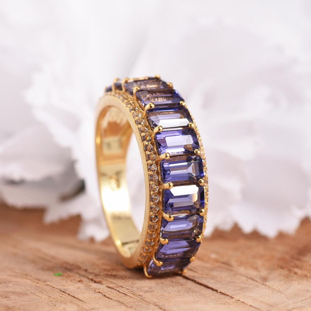 Real Tanzanite Half Eternity Wedding Band for Women, Blue Tanzanite ...