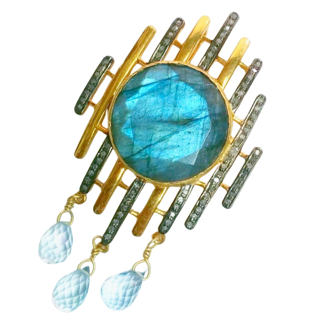 Labradorite Diamond Geometrical Pendant, 925 Sterling Silver Blue Topaz ...