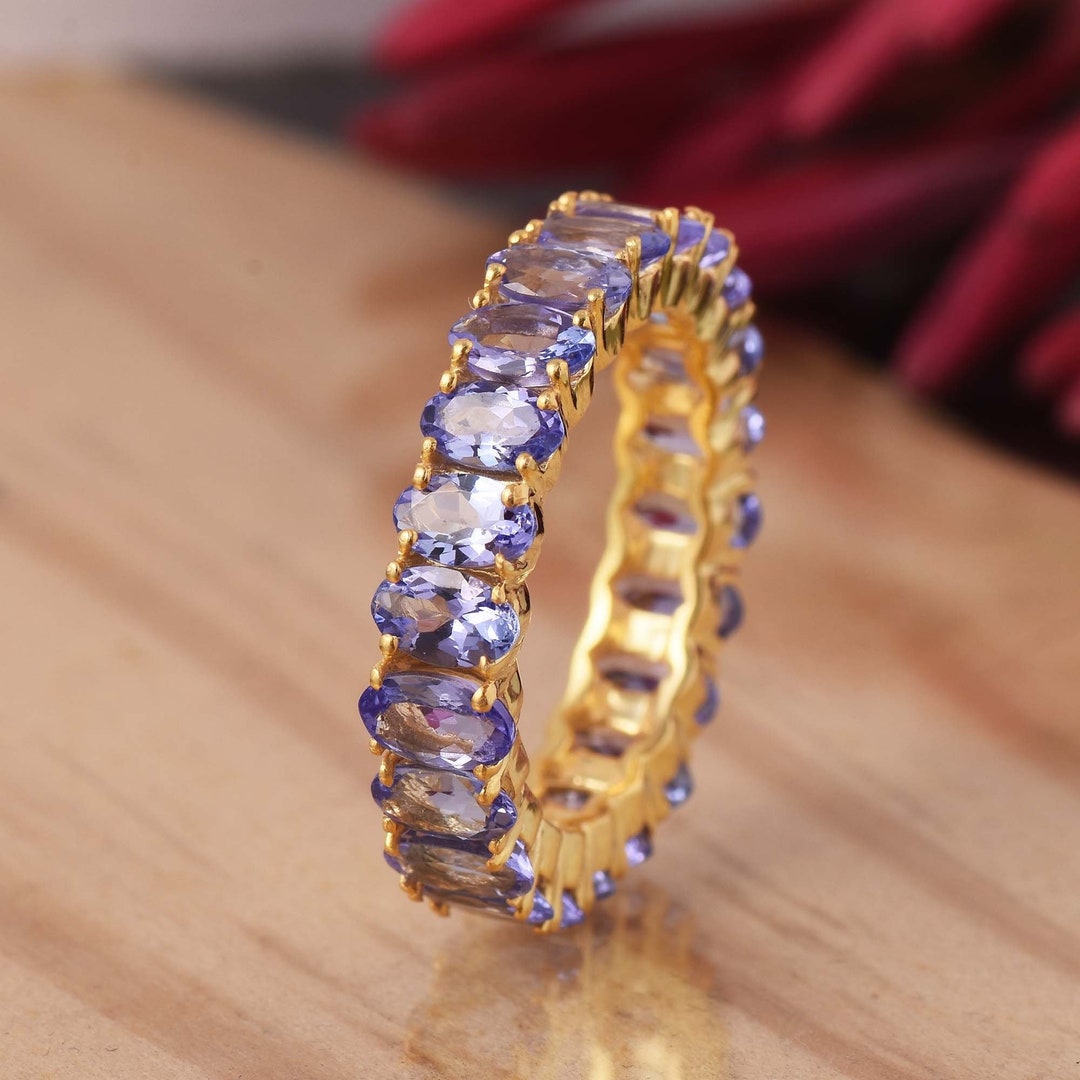 Real Tanzanite Eternity Wedding Band for Women, Oval Tanzanite ...