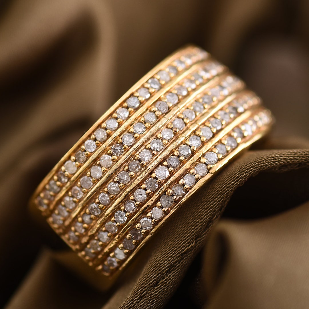 Micro Pave Set Multi Row Diamond Band Ring, Cigar Diamond Band Ring ...