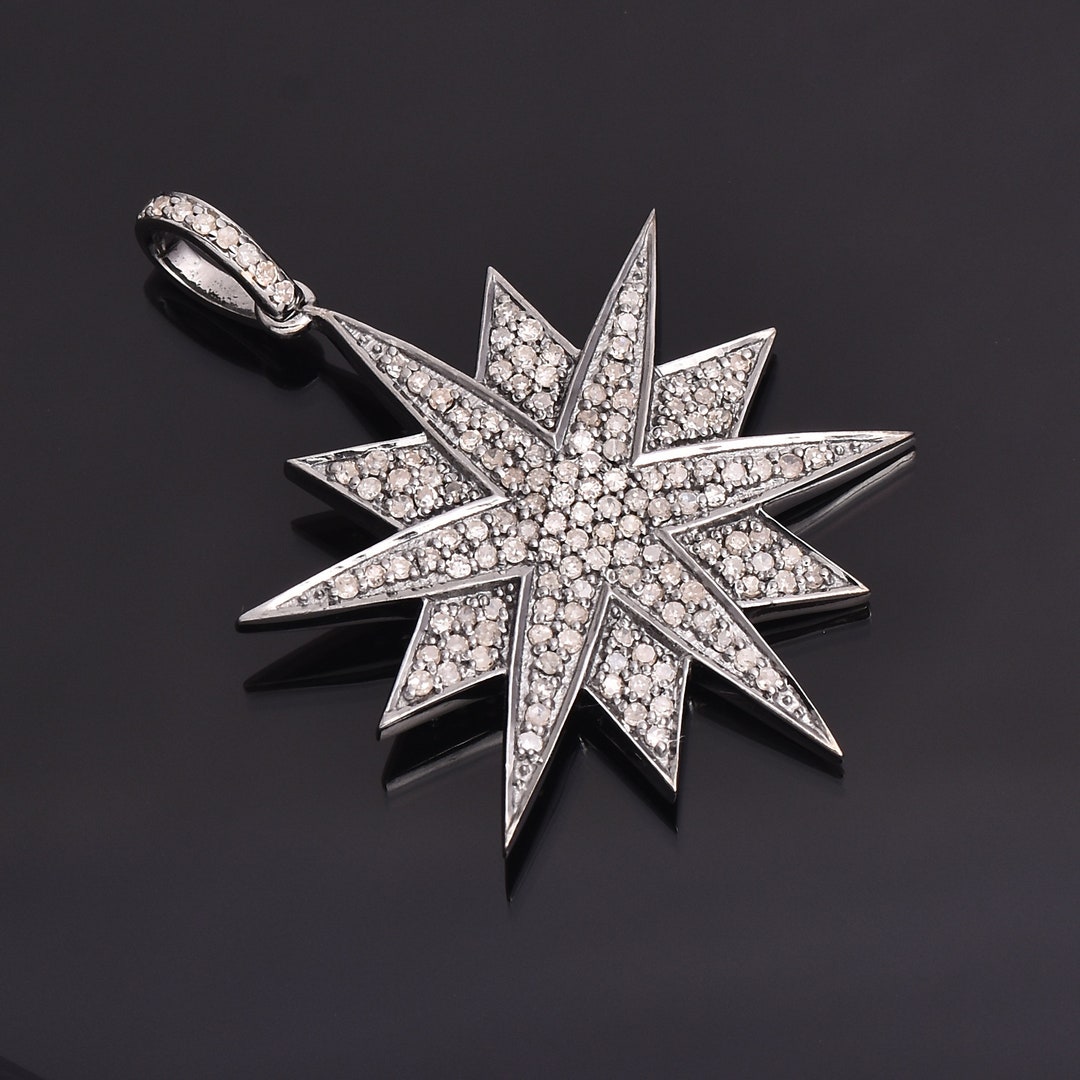 North Star Diamond Studded Pendant, Solid 925 Silver Pendant, Gift for ...