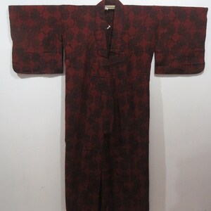 Vintage Japanese Kimono Dark Red and Black Color Abstract Pattern ...