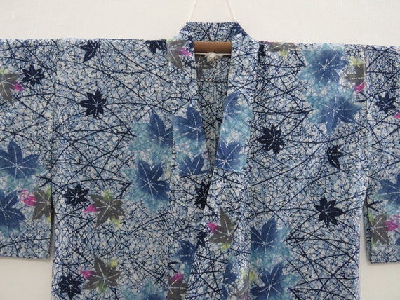Vintage Japanese Cotton Yukata Blue Sky Color Flower Pattern | Etsy