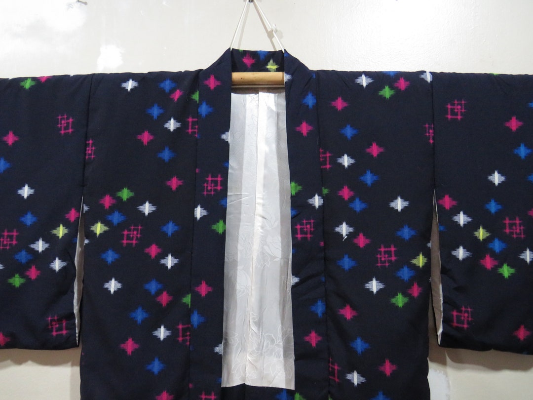 Vintage Japanese Jacket Haori Dark Blue Color Abstract Pattern Kimono ...