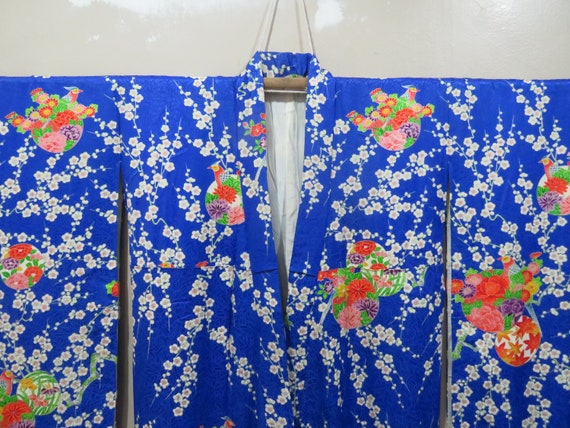 Vintage Japanese Kimono Royal Blue Color Flower Pattern Kimono - Etsy