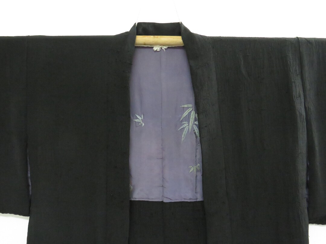Vintage Japanese Jacket Haori Black Color Abstract Pattern Kimono Robe ...