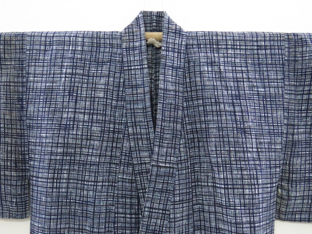 Vintage Japanese Cotton Yukata Dark Blue Color Abstract Pattern Kimono ...