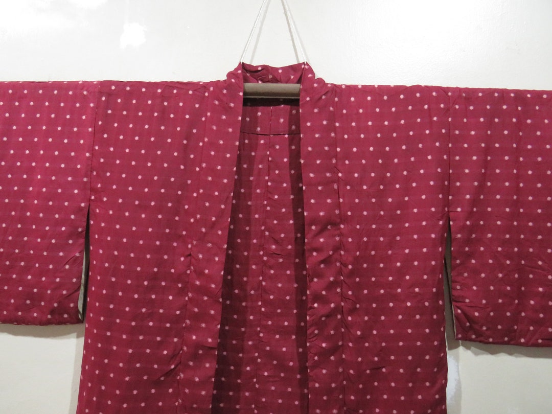 Vintage Japanese Jacket Haori Maroon Color Pokal Dot Pattern Kimono ...