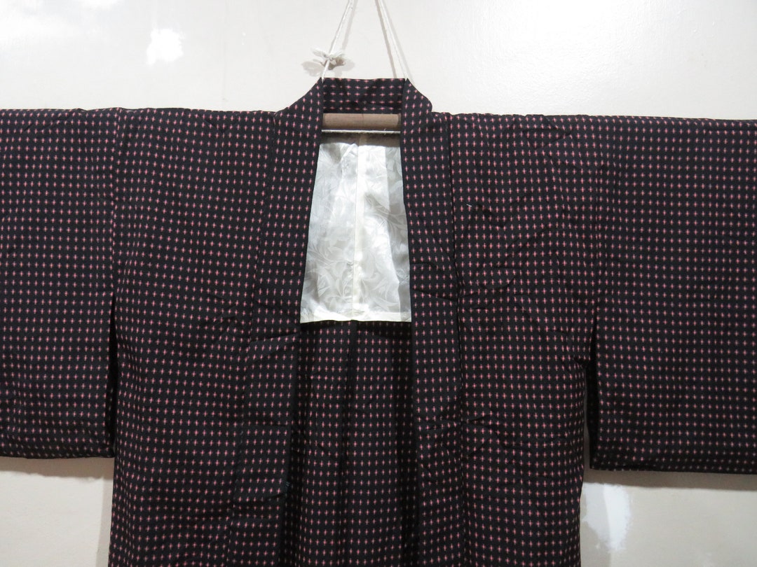 Vintage Japanese Jacket Haori Black Color Plus Symbol Pattern Kimono ...