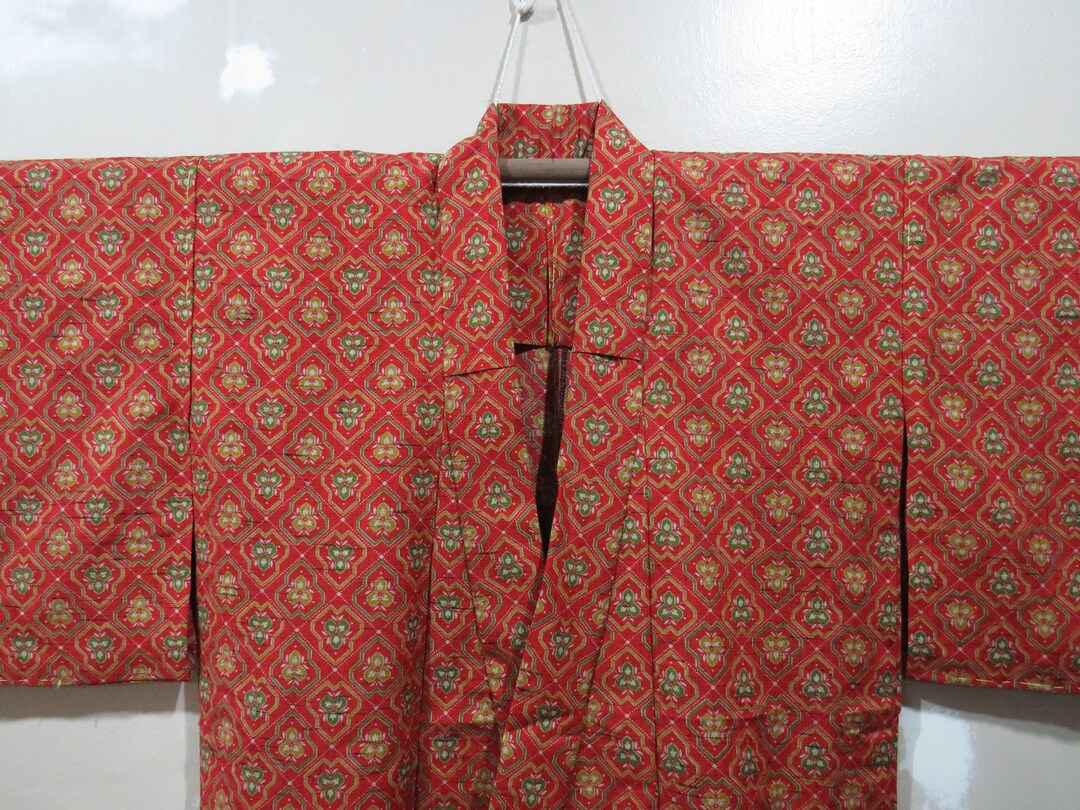 Vintage Japanese Kimono Red Color Abstract Pattern Kimono Robe ...
