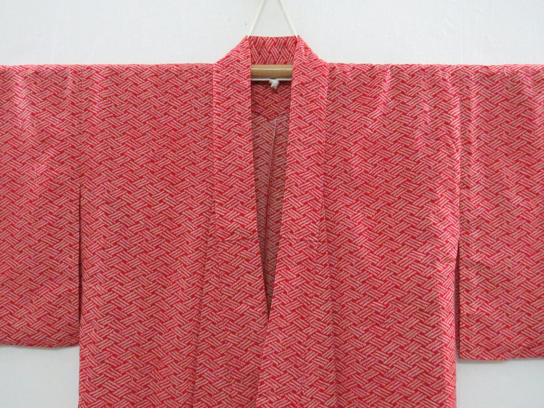 Vintage Japanese Kimono Red Color Abstract Pattern Kimono Robe ...