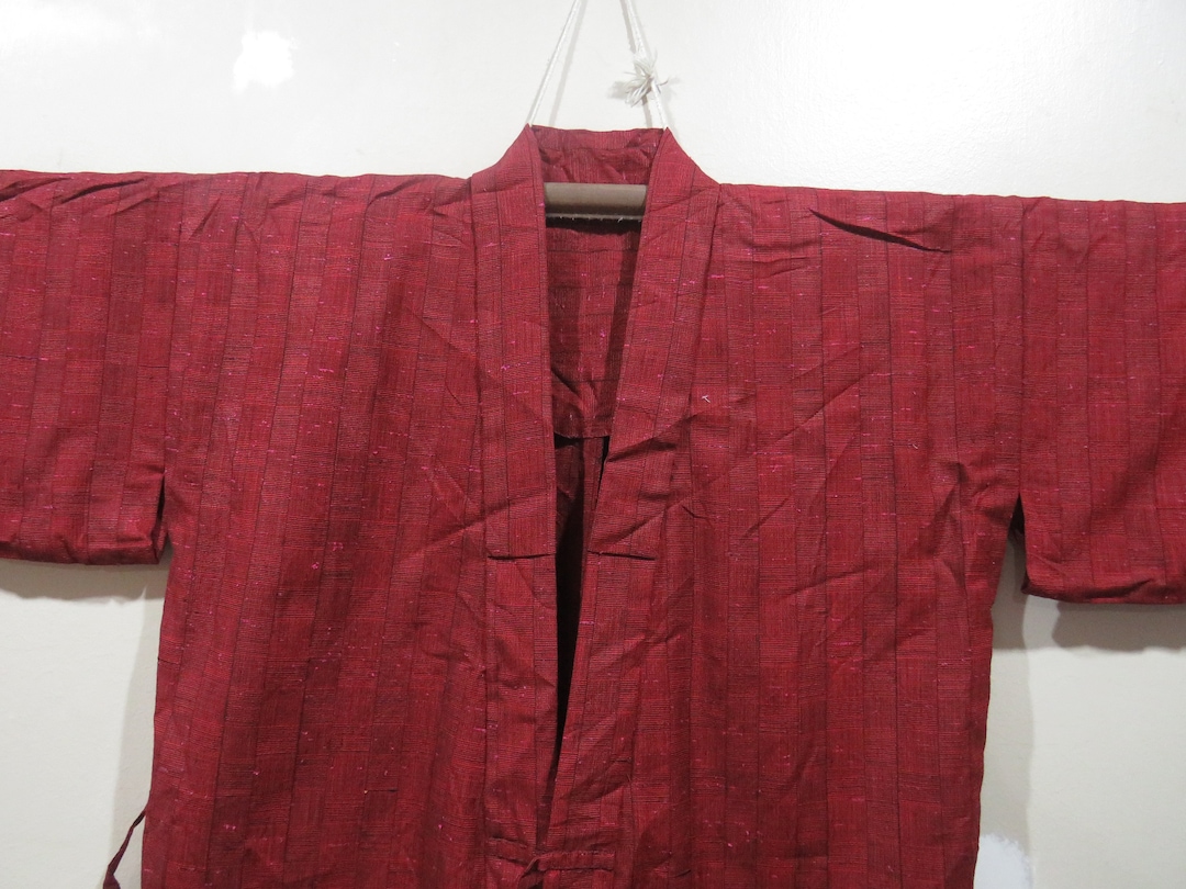 Vintage Japanese Jacket Haori Red Black Color Square Pattern Kimono ...