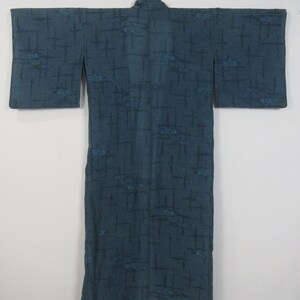 Vintage Japanese Kimono Blue Color Abstract Pattern Kimono Robe ...