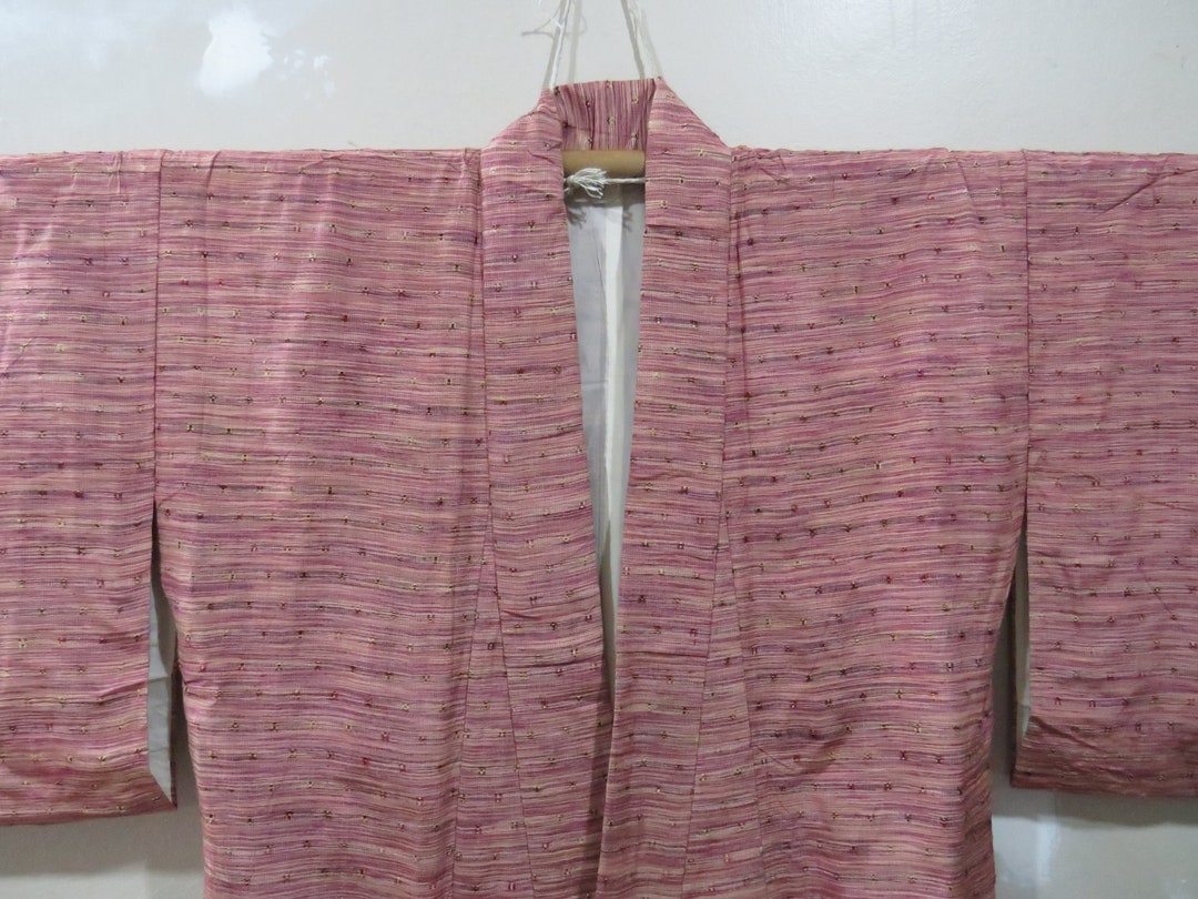 Vintage Japanese Kimono Pink Belacan Color Abstract Pattern Kimono Robe ...