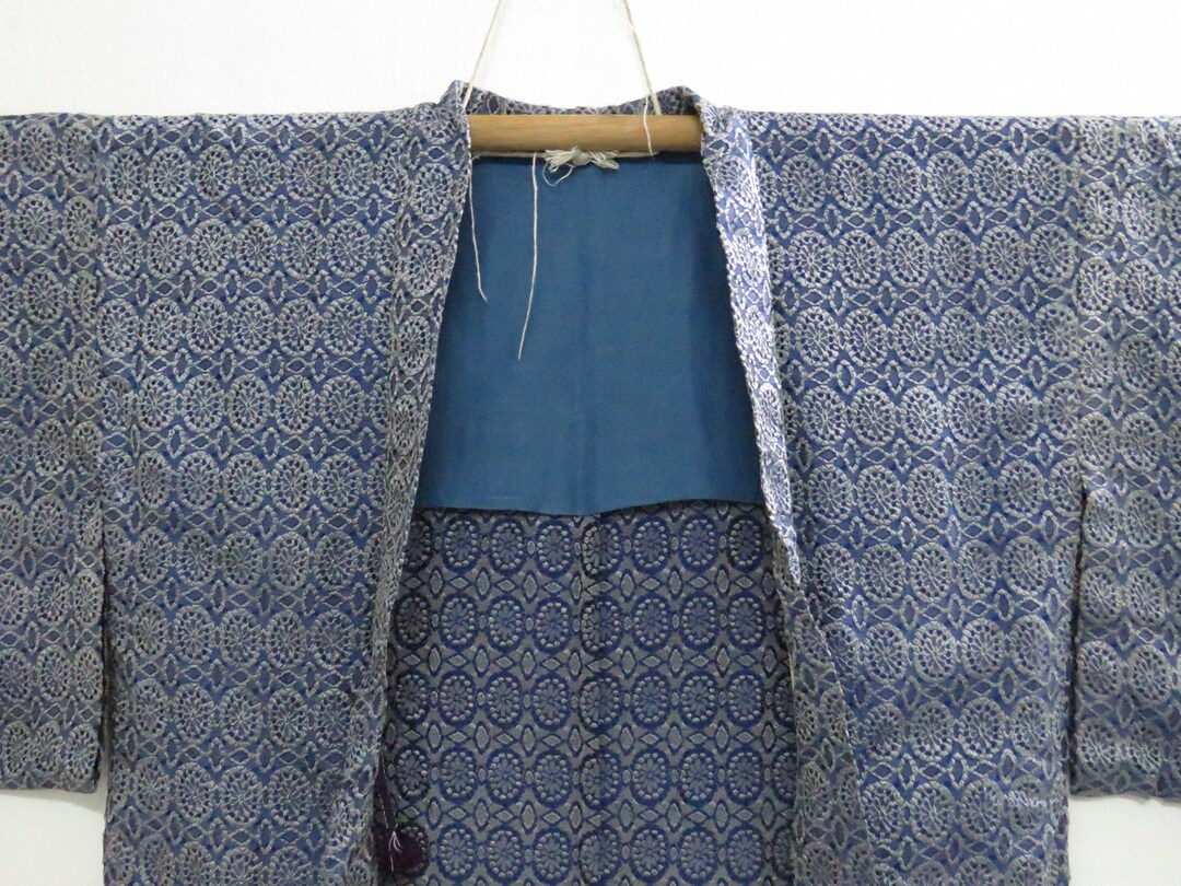Vintage Japanese Jacket Haori Royal Blue Color Abstract Pattern Kimono ...