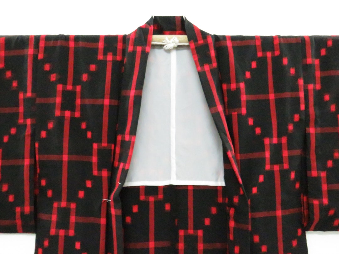 Vintage Japanese Jacket Haori Black and Red Color Abstract Pattern ...