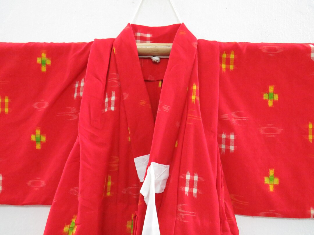 Vintage Japanese Jacket Haori Red Color Abstract Pattern Kimono Robe ...