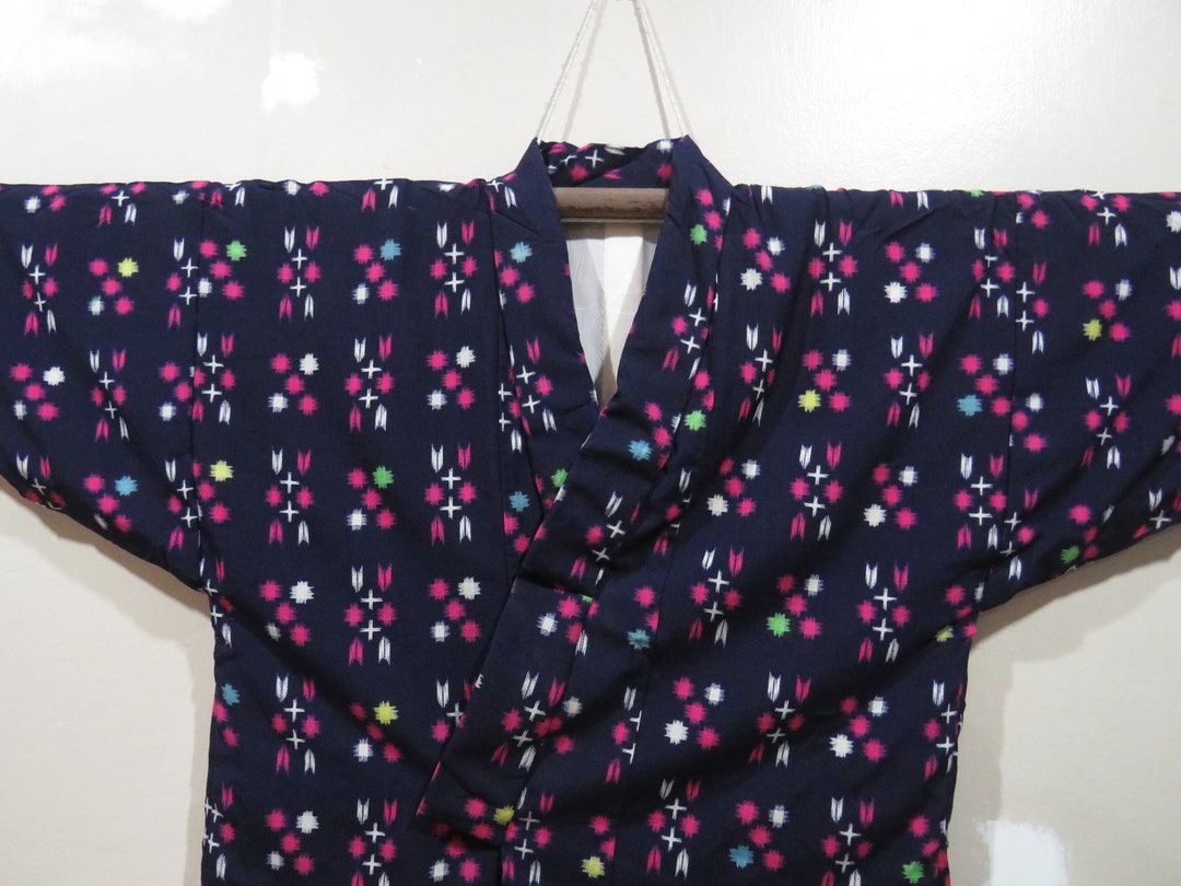 Vintage Japanese Jacket Haori Navy Blue Color Abstract Pattern Kimono ...