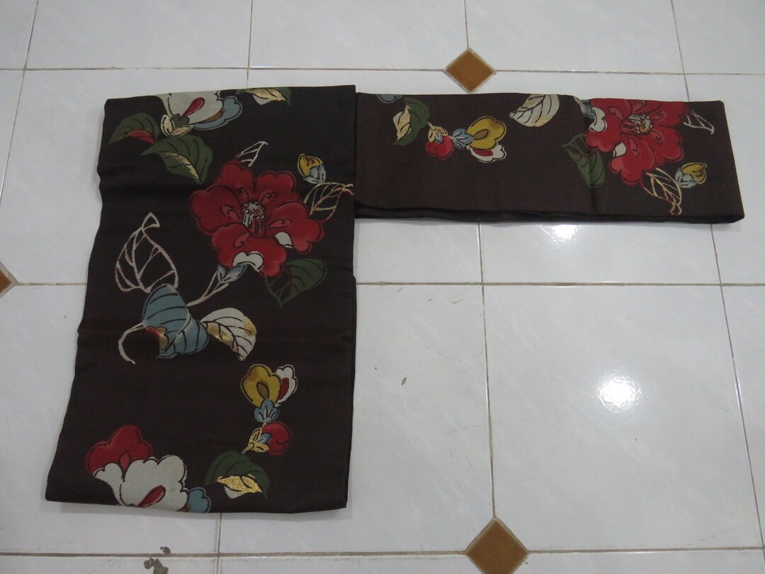 Vintage Brick Dark Chocolate Silk Nagoya Obi With Flower FOB300623-09 ...