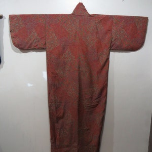 Vintage Japanese Kimono Dark Red Color Flower Pattern Kimono Robe ...