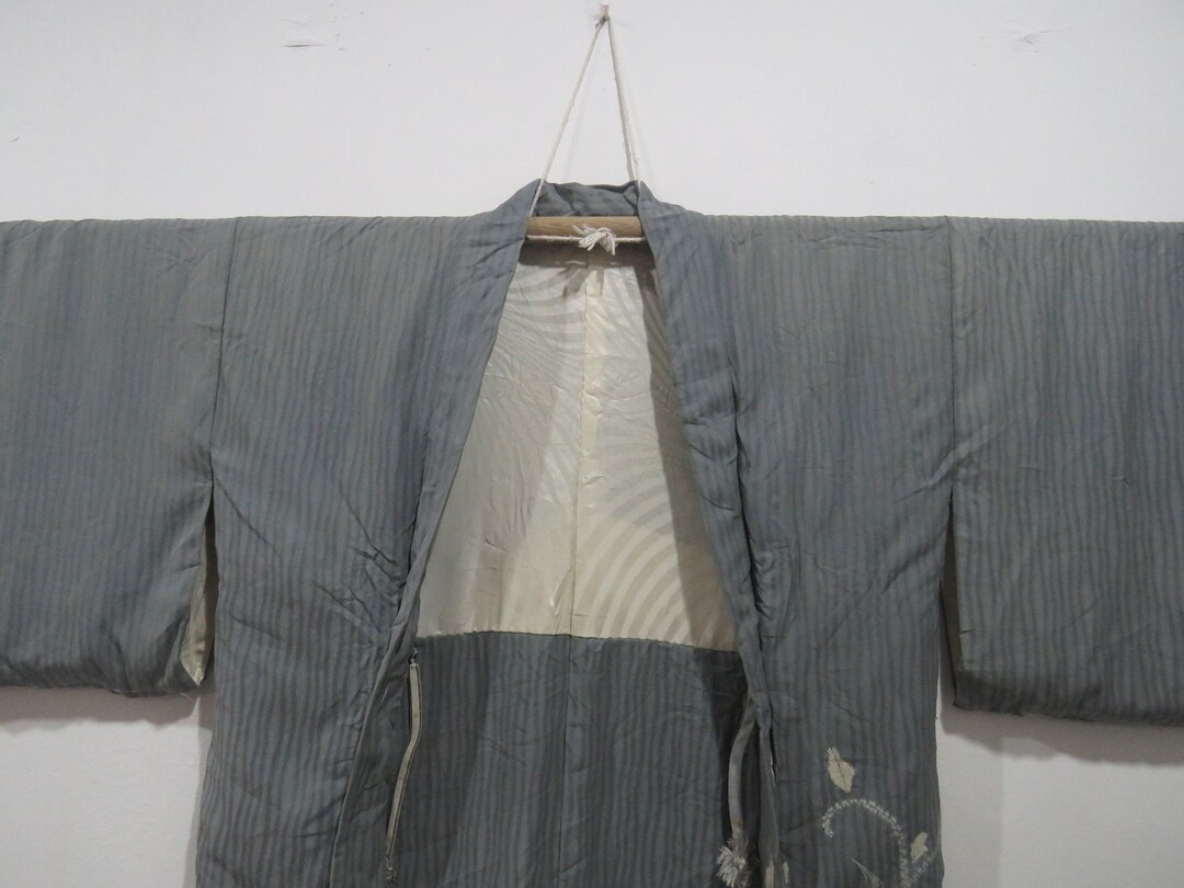 Vintage Japanese Jacket Haori Grey and White Color Leaves Pattern ...