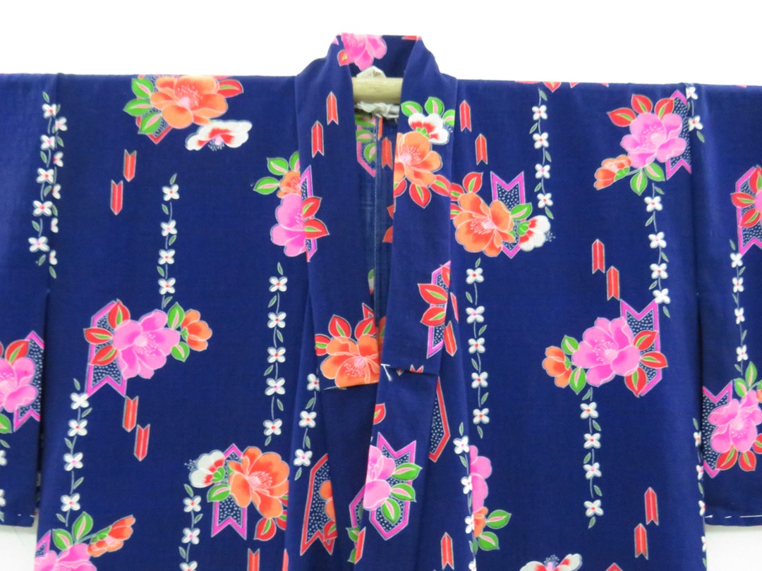 Vintage Japanese Cotton Yukata Blue Color Flower Pattern - Etsy