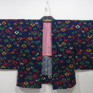 Vintage Japanese Jacket Haori Navy Blue Color Flower Pattern Kimono ...