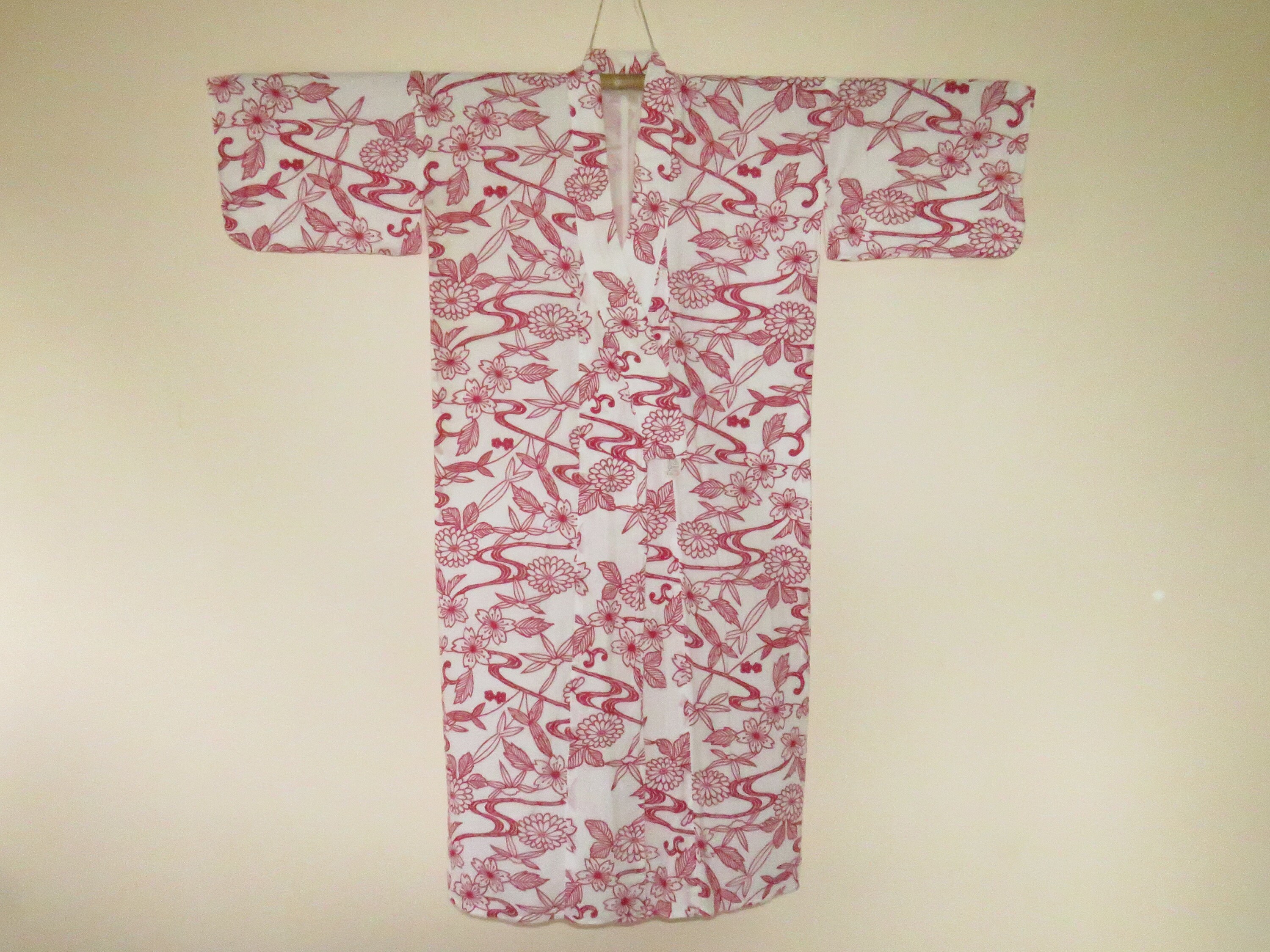 Vintage Japanese Cotton Yukata White and Red Color Flower - Etsy