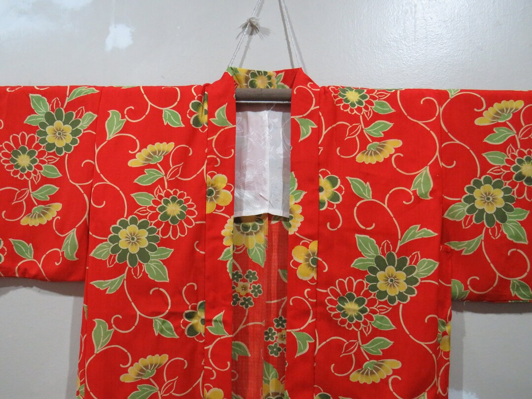 Vintage Japanese Jacket Haori Light Red Color Flower Pattern Kimono ...