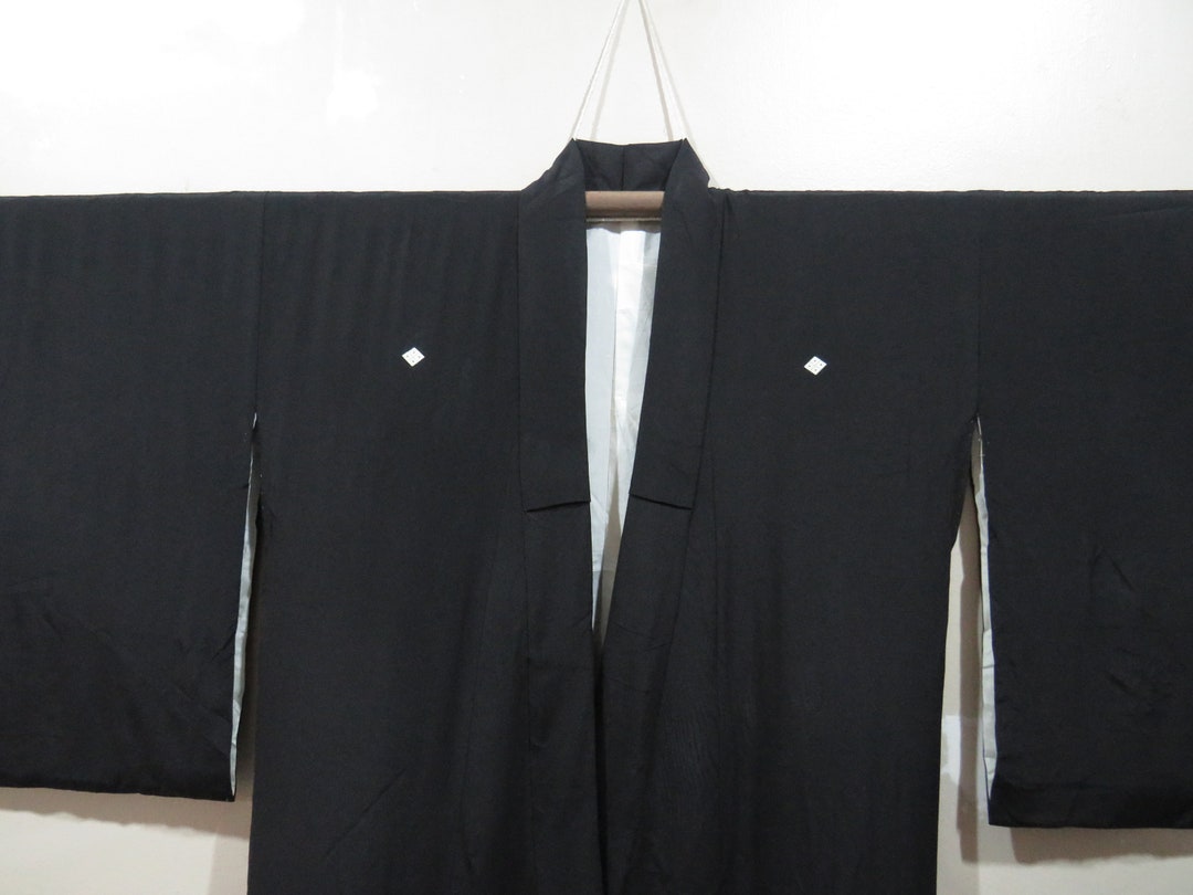 Vintage Japanese Kimono Black Color Plain Pattern Kimono Robe Nightwear ...
