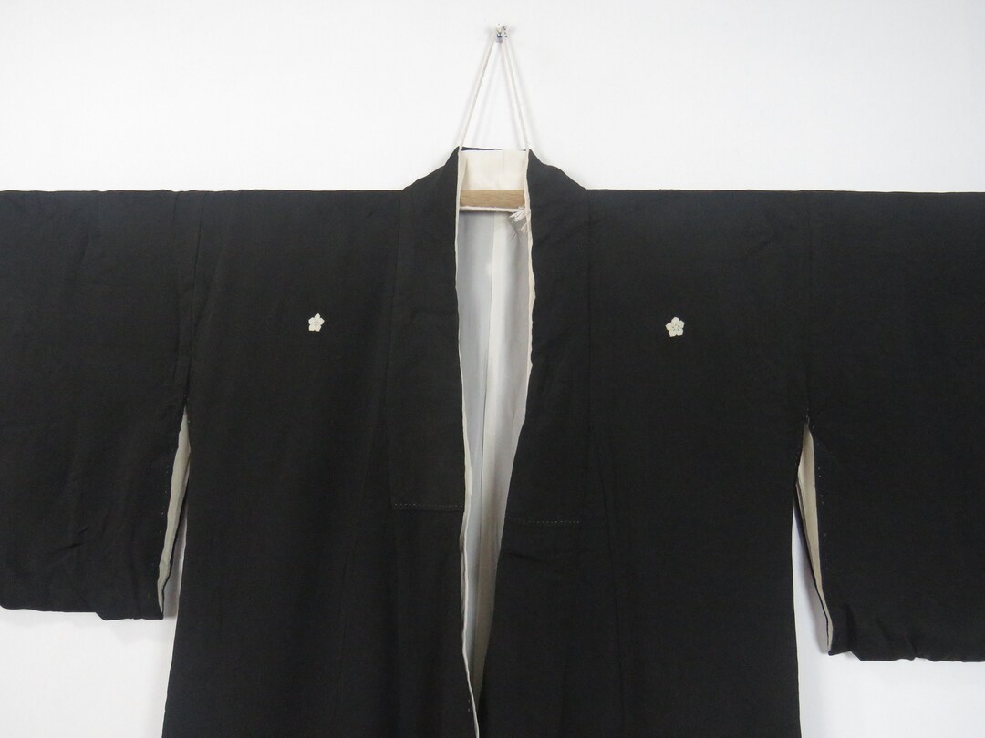 Vintage Japanese Kimono Black Color Abstract Pattern Kimono Robe ...