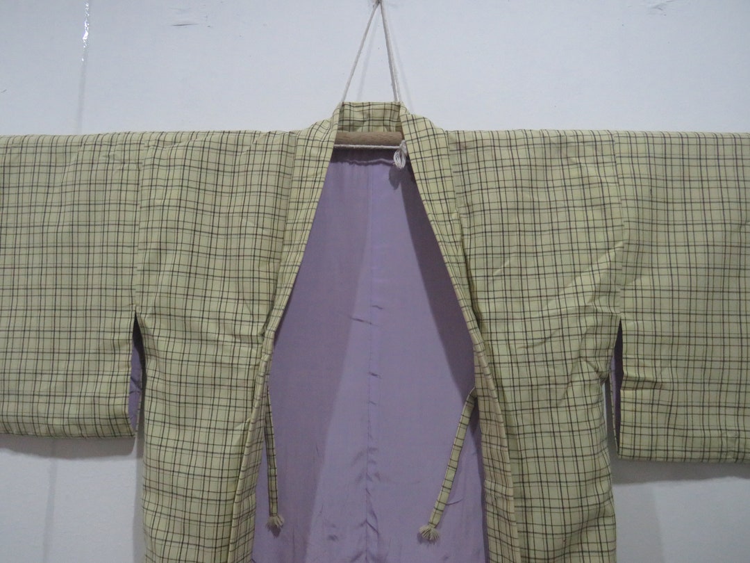 Vintage Japanese Jacket Haori Soft Yellow and Black Color Square ...