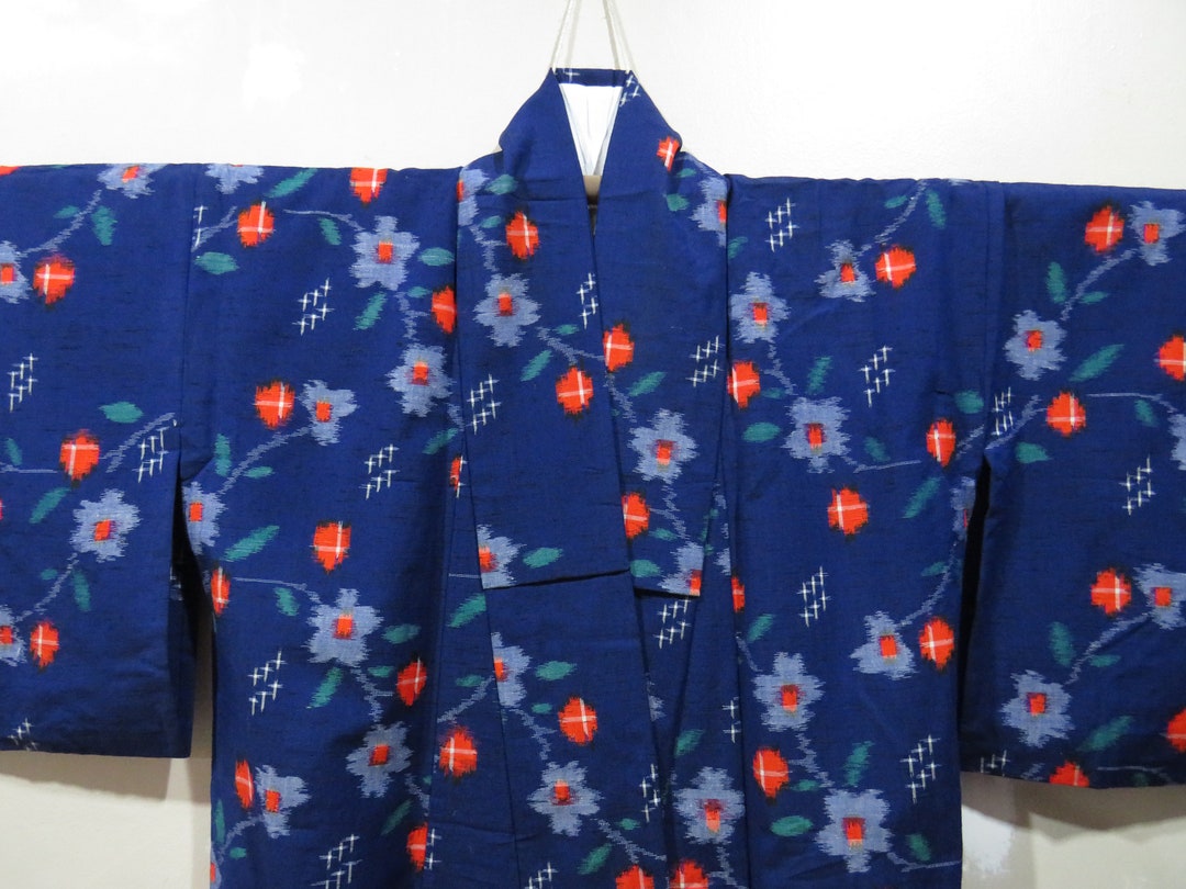 Vintage Japanese Kimono Blue Color Flower Pattern Kimono Robe - Etsy