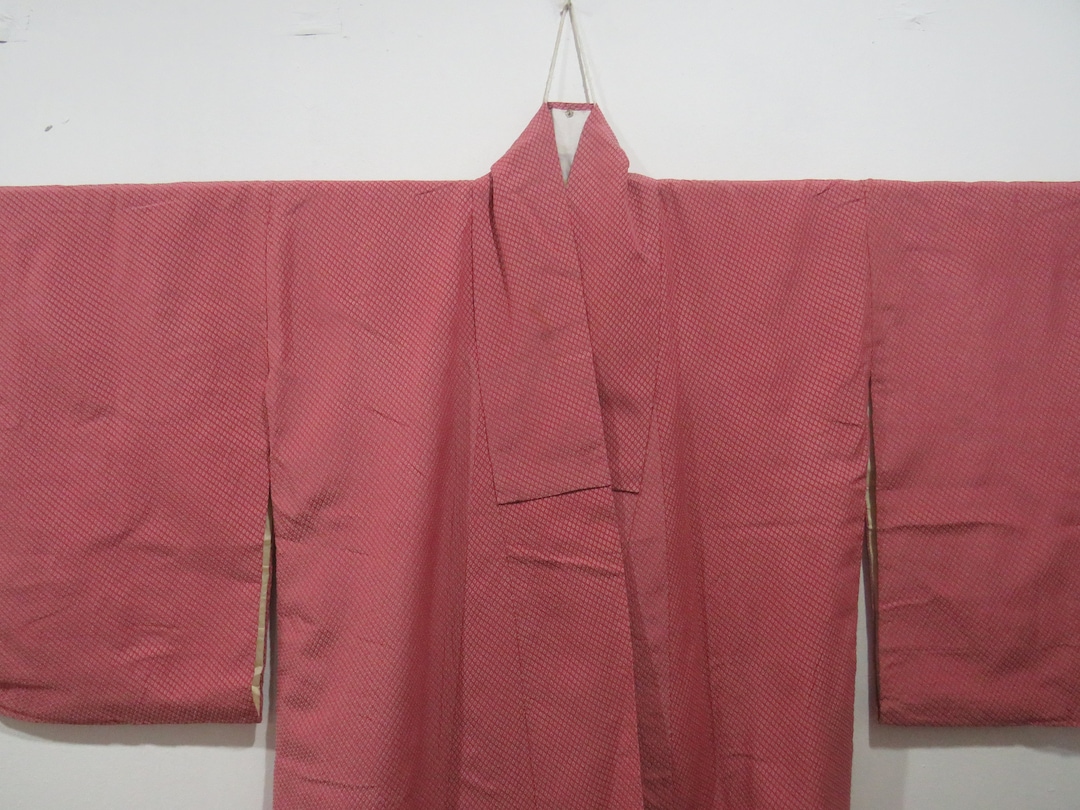 Vintage Japanese Kimono Pink Rose Color Abstract Pattern Kimono Robe ...