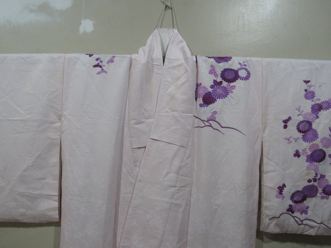 Vintage Japanese Kimono Blush Pink and Purple Color Abstract Pattern ...
