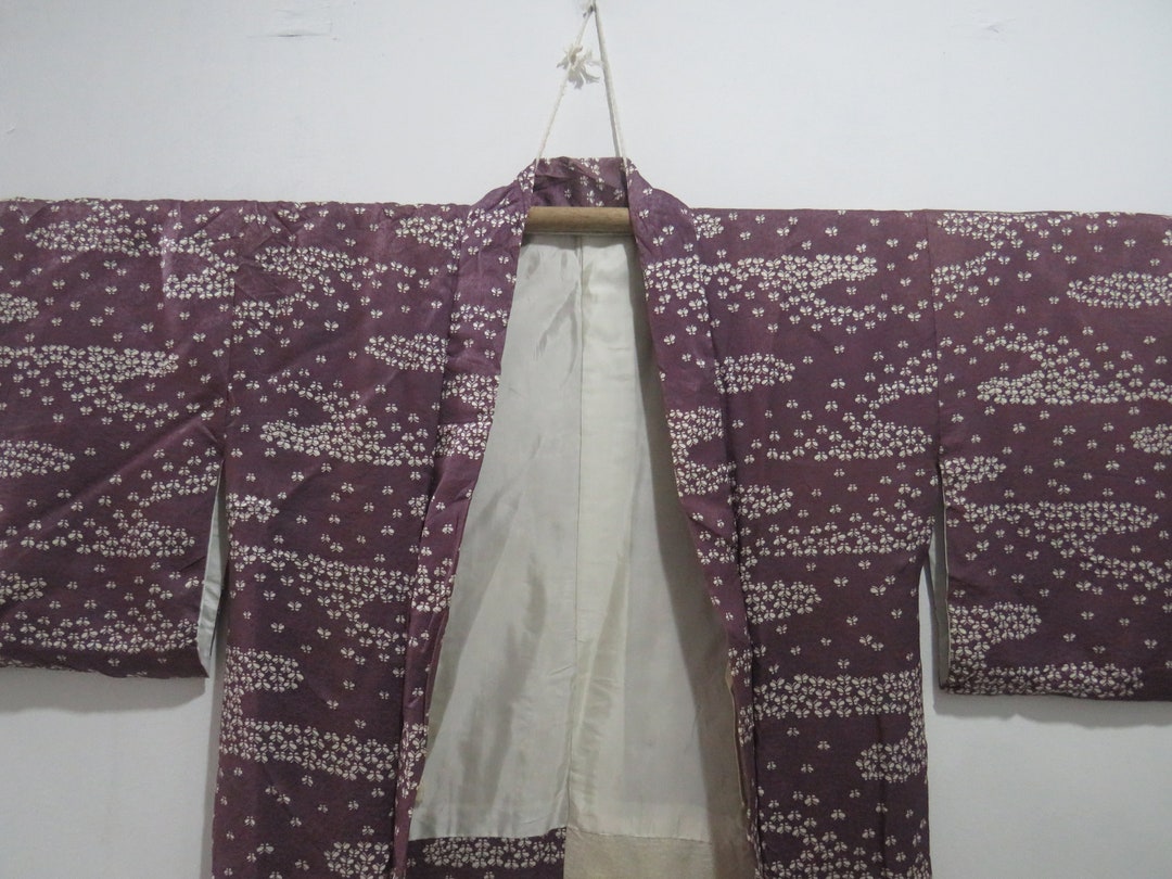 Vintage Japanese Jacket Haori Purple Color Butterflies Pattern Kimono ...