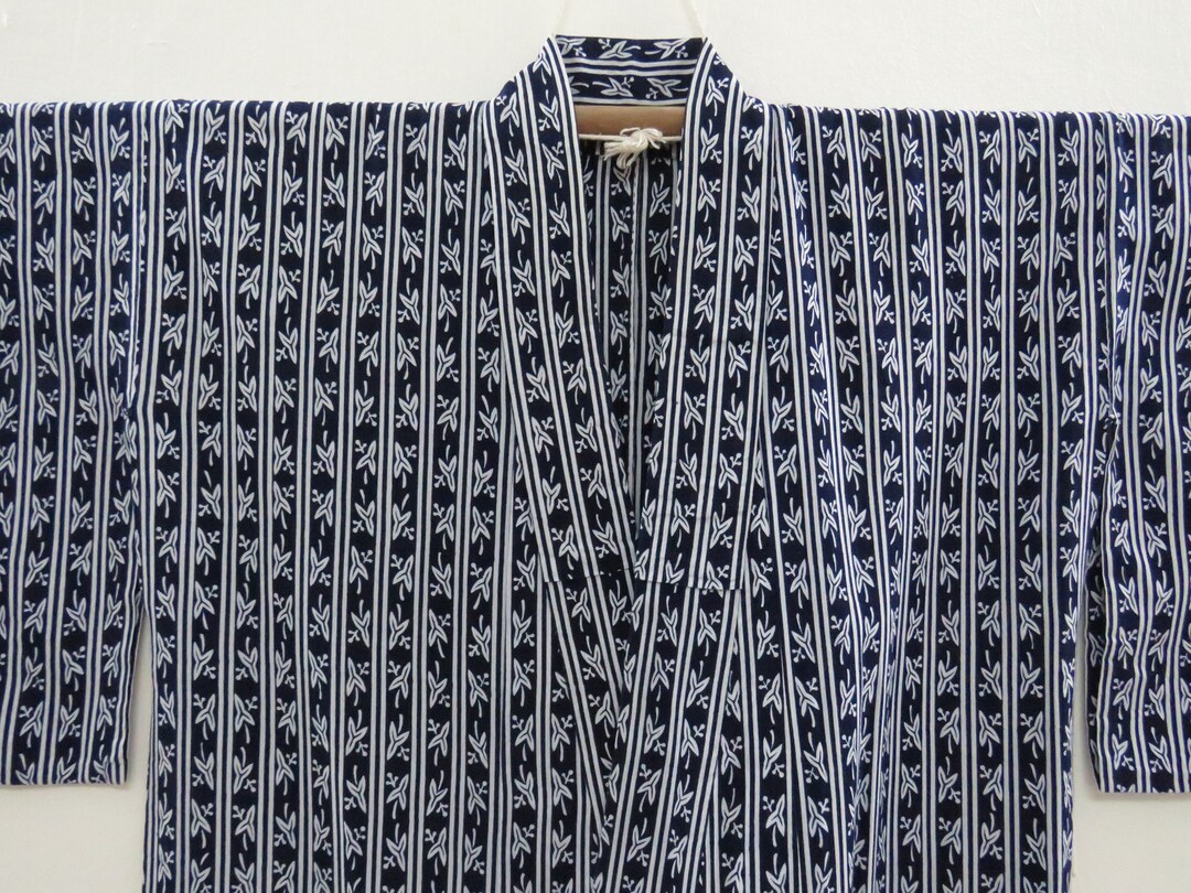 Vintage Japanese Cotton Yukata Dark Blue and White Color Abstract ...