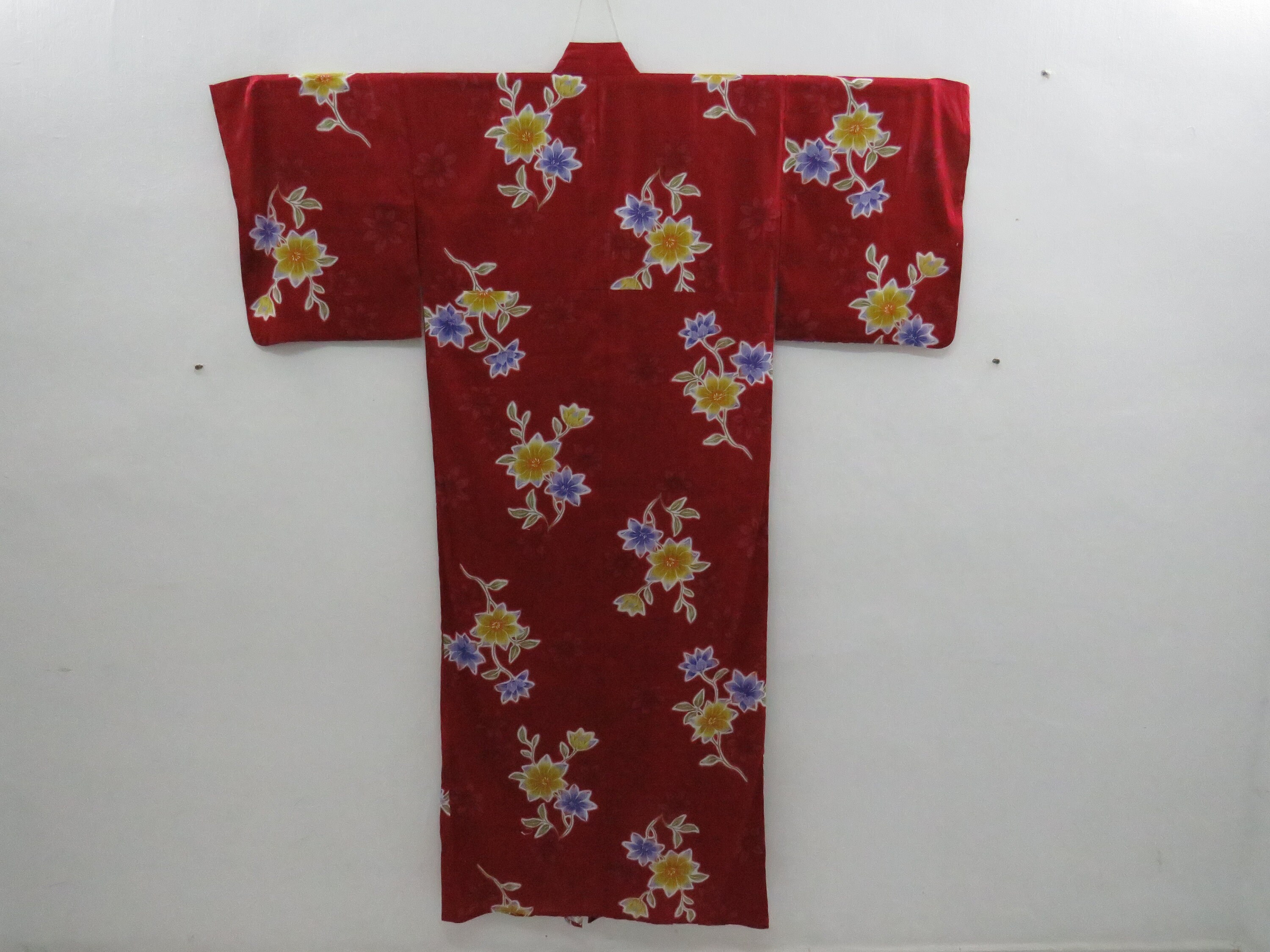 Vintage Japanese Jacket yukata red color flower pattern kimono | Etsy