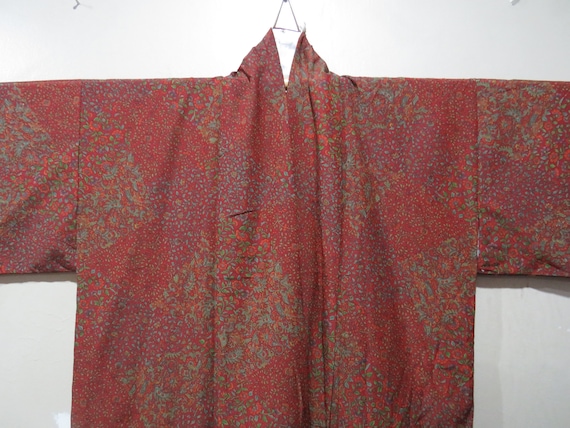 Vintage Japanese Kimono Dark Red Color Flower Pattern Kimono - Etsy