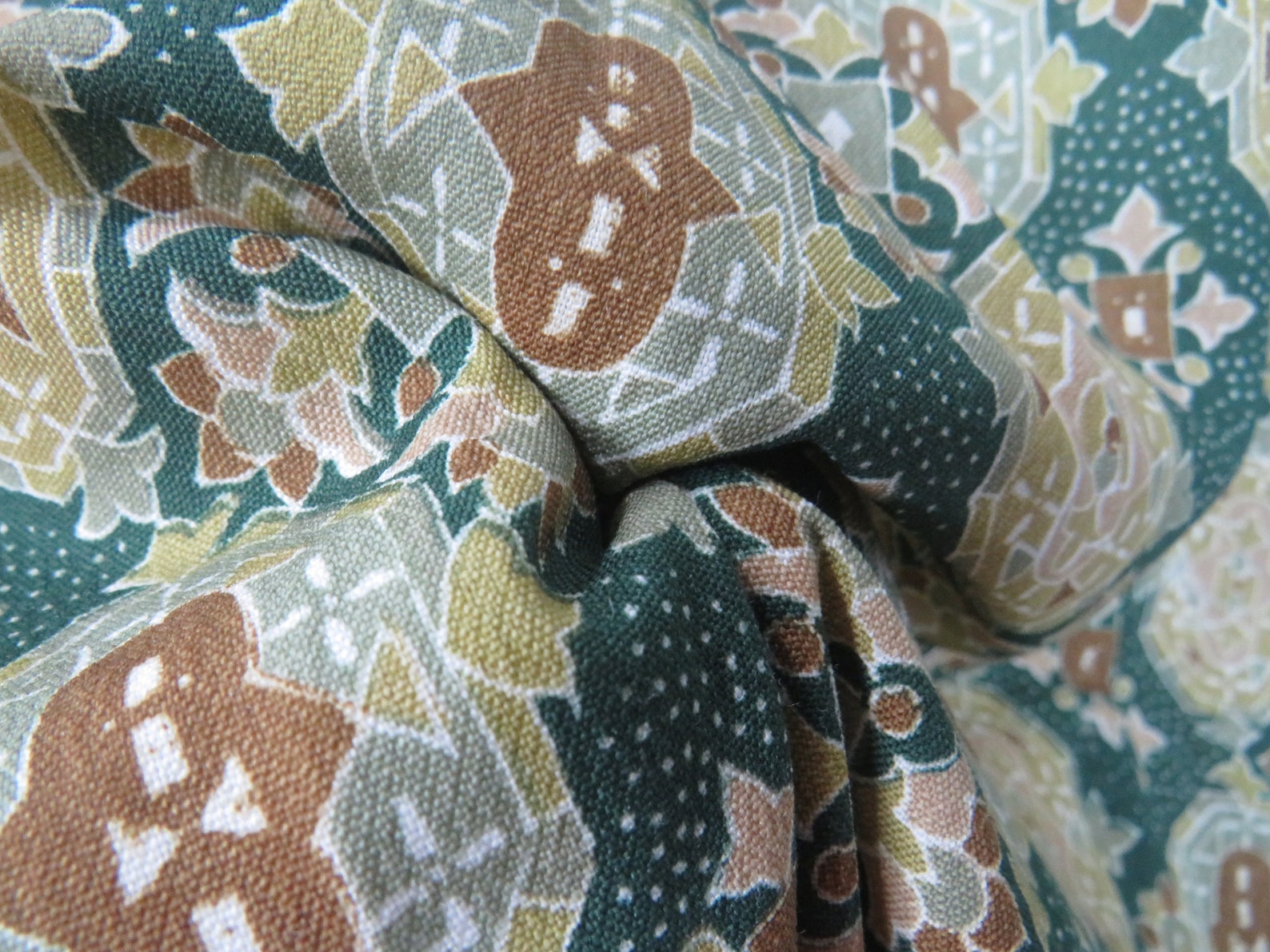 Vintage Japanese Kimono Dark Green, Yellow and Brown Color Abstract ...