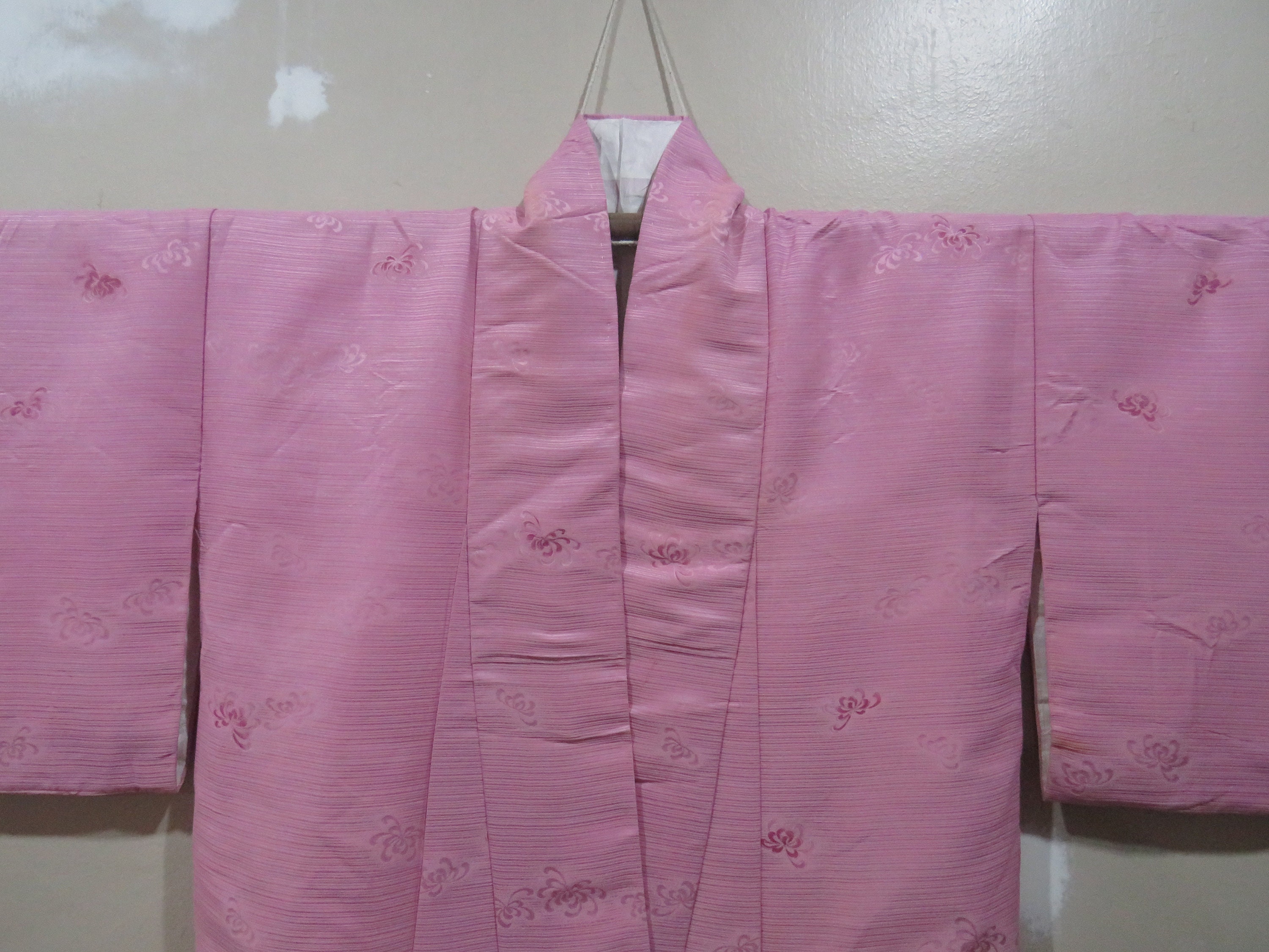 Vintage Japanese Kimono Pink Color Flower Pattern Kimono Robe Nightwear ...