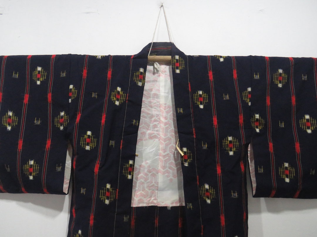 Vintage Japanese Jacket Haori Dark Blue Color Abstract Pattern Kimono ...