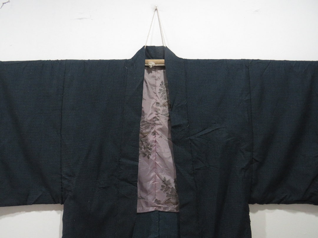 Vintage Japanese Jacket Haori Black Blue Color Abstract Pattern Kimono ...