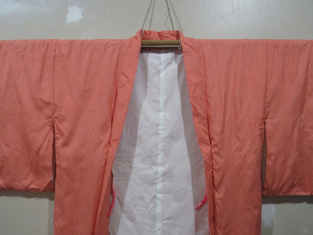 Vintage chaqueta japonesa haori color coral lunares patrón kimono bata ...