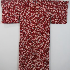 Vintage Japanese Kimono Red Color Flower Pattern Kimono Robe Nightwear ...