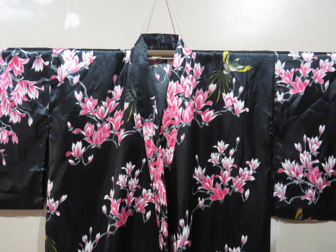 Vintage Japanese Kimono Black Color Abstract Pattern Kimono Robe ...