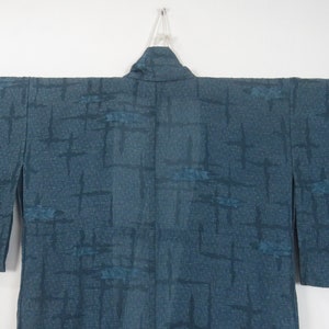 Vintage Japanese Kimono Blue Color Abstract Pattern Kimono Robe ...