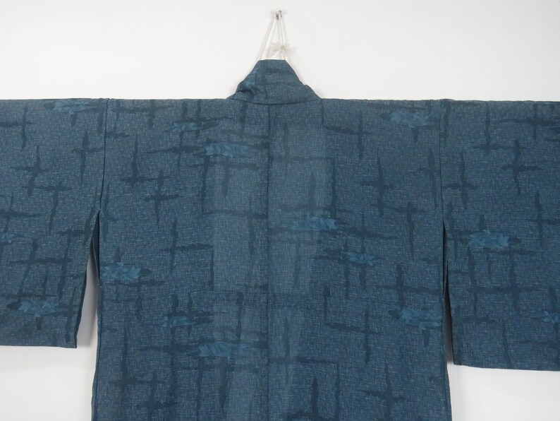 Vintage Japanese Kimono Blue Color Abstract Pattern Kimono Robe ...